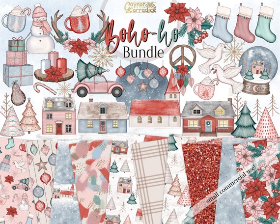 Bohoho Clipart Bundle Boho Christmas Digital Paper / Clipart - Etsy