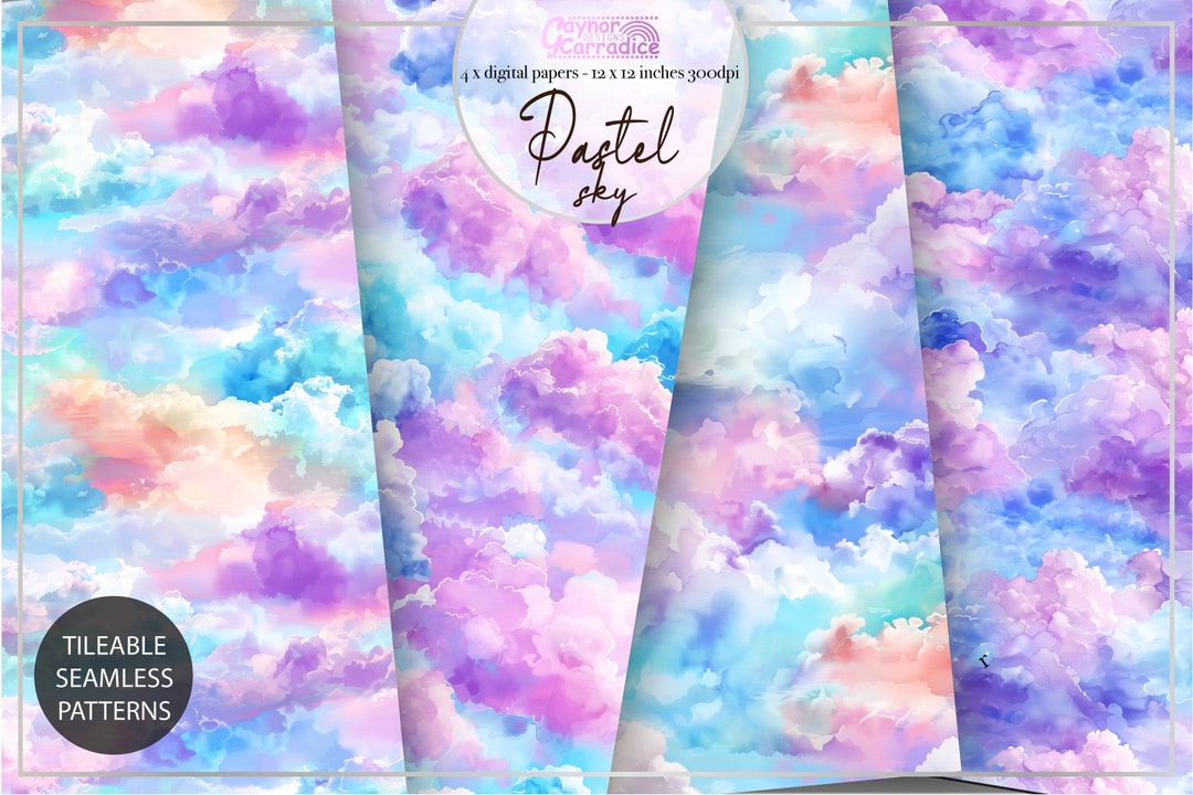 Pastel Sky Digital Papers - 4 Rainbow Clouds Seamless Patterns ...