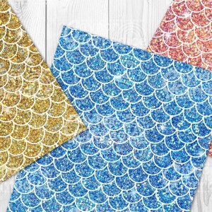 Glitter Mermaid Digital Paper Mermaid Scales Seamless Patterns Gold ...