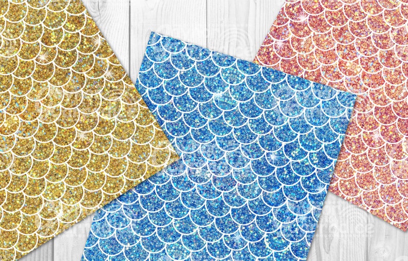 Glitter mermaid digital paper mermaid scales seamless patterns | Etsy