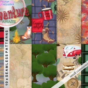 Travel Digital Papers Camping Seamless Patterns Woodland Paper Pack ...