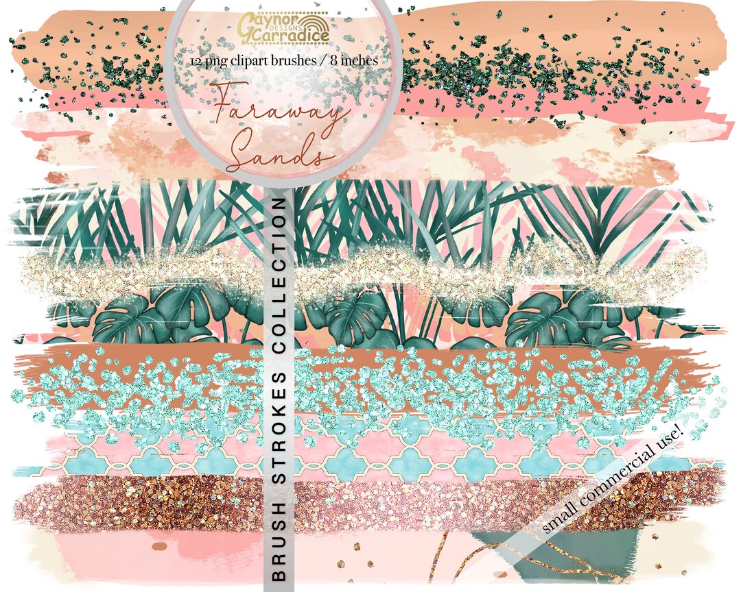 Tropical Brush Strokes Clipart- Beach Paint Brushes Clipart, Watercolor ...