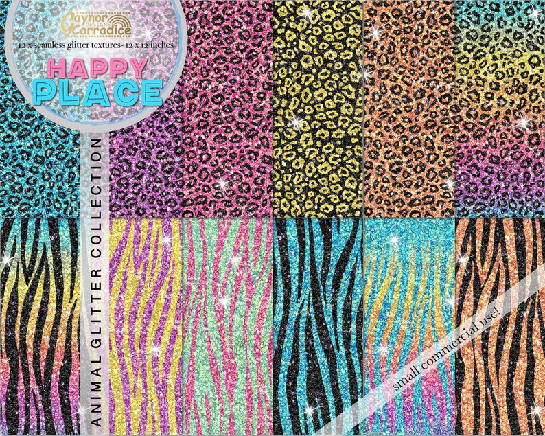 Happy Place- Animal Glitter Digital Papers - Zebra and Leopard Glitter ...