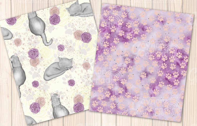 Cute Cats Digital Papers - 10 Watercolor Pastel Seamless Patterns ...