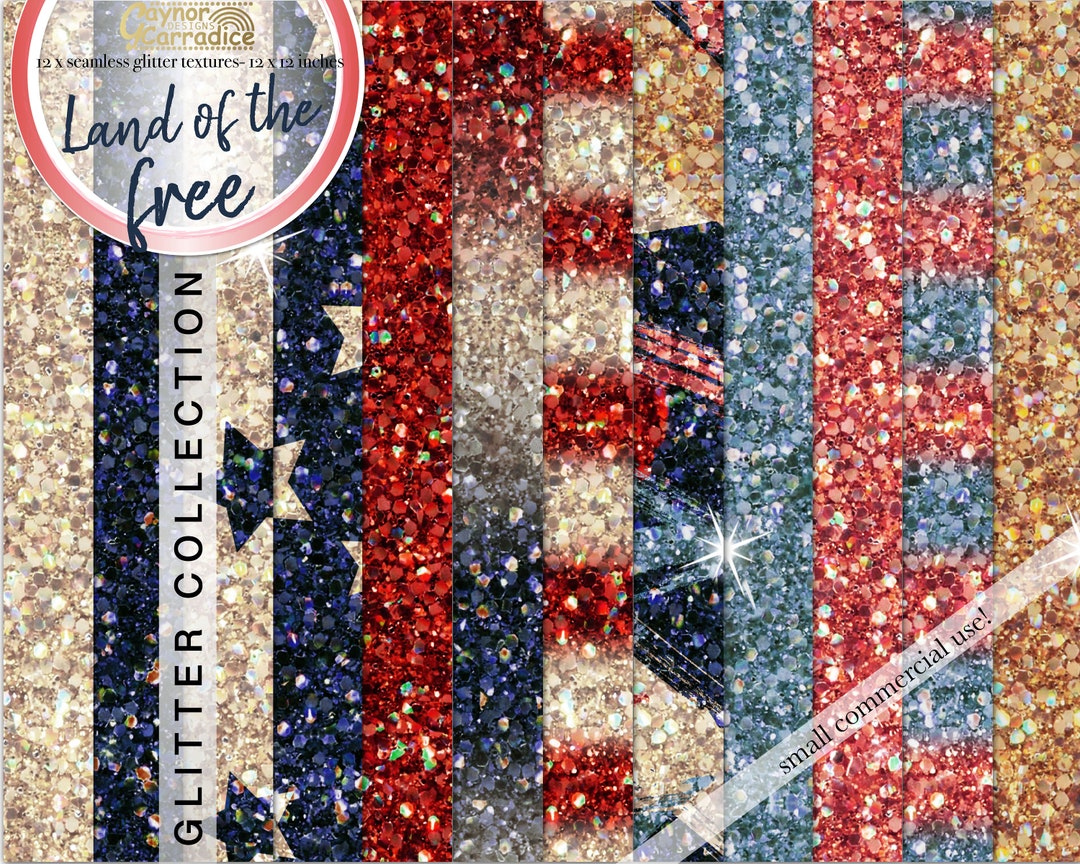 4th of July Glitter Digital Papers - Red, White and Blue Ombre Glitter ...