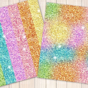 Rainbow Glitter Digital Papers - Multi Colored Ombre Glitter Seamless ...