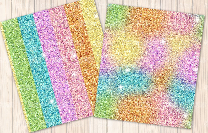Rainbow Glitter Digital Papers - Multi Colored Ombre Glitter Seamless ...