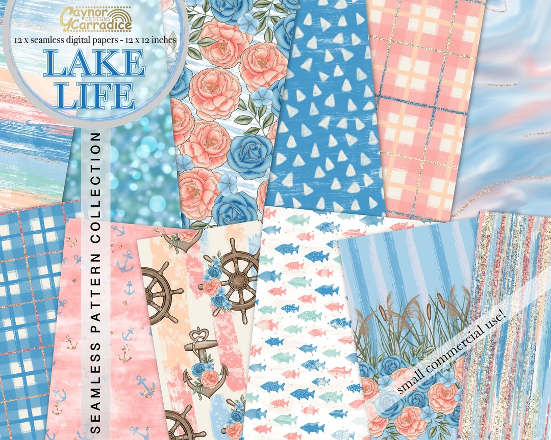 Lake Life - Nautical Digital Papers - 12 Watercolor Summer Seamless ...