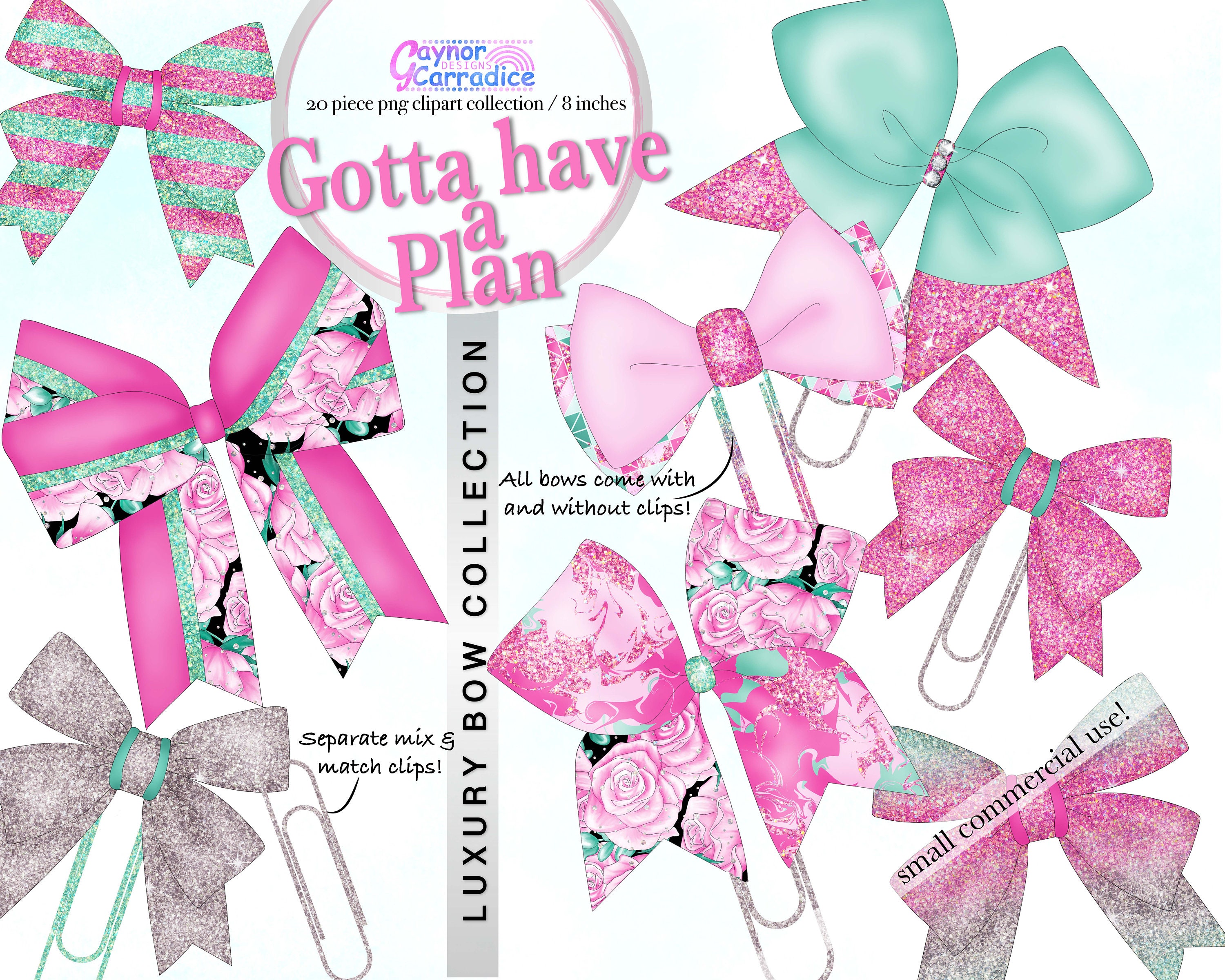 Planner Bows Clipart Pink Mint Clips Clip Art Watercolor - Etsy