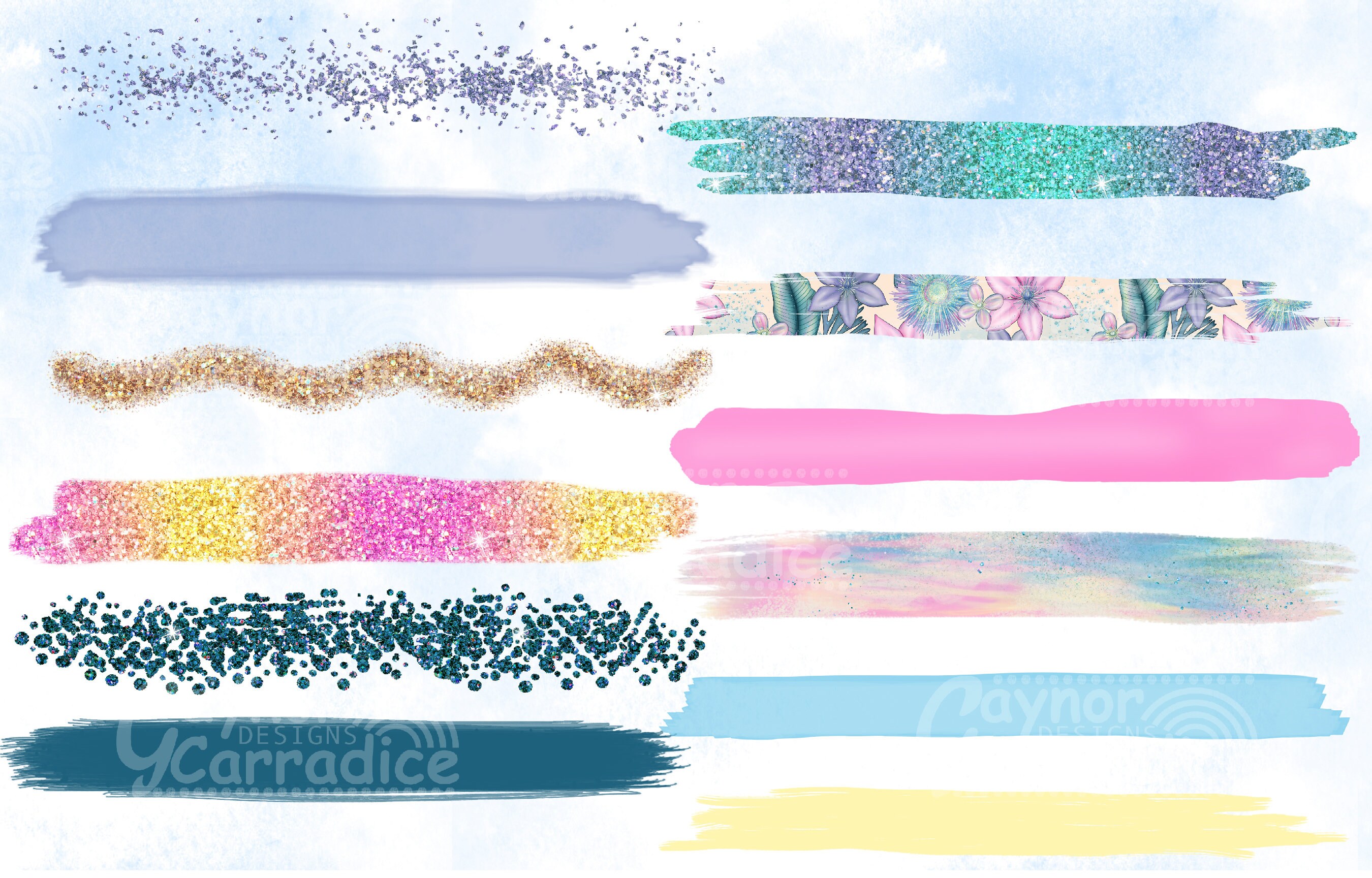 Mermaid Brush Strokes Clipart Bright Summer Glitter Paint - Etsy UK