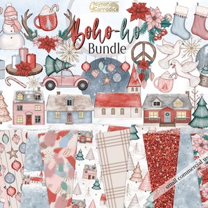 Bohoho Clipart Bundle - Boho Christmas Digital Paper / Clipart Bundle ...