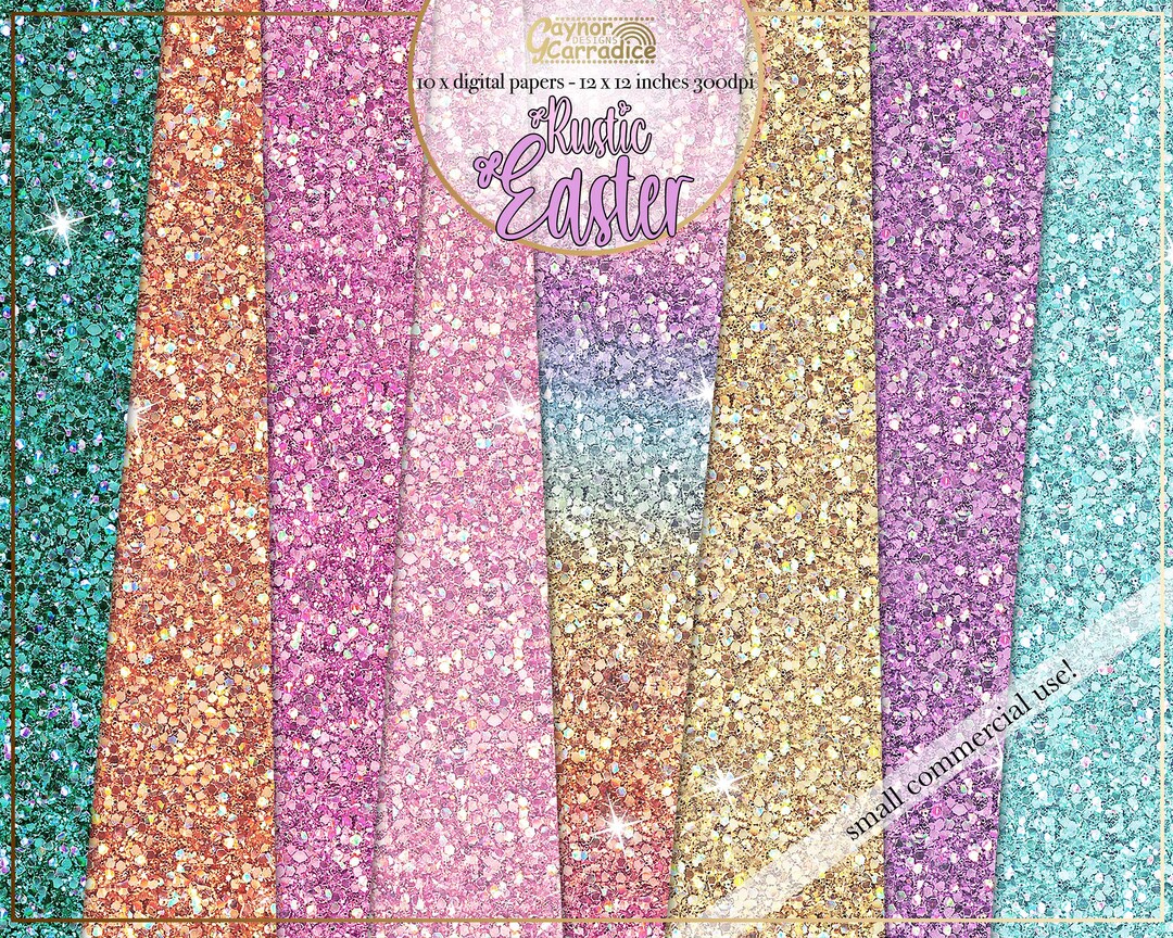 Rustic Easter Glitter Digital Papers, Spring Glitter Seamless Patterns ...