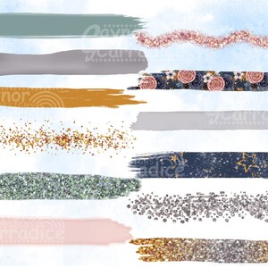 Winter Brush Strokes Clipart - Blush, Navy and Gold Glitter Paint ...