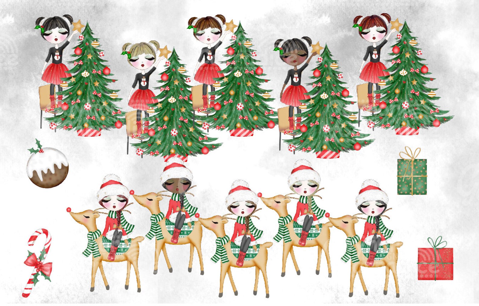 Cute Girl Christmas Clipart, Watercolor Christmas Doll Clip Art ...