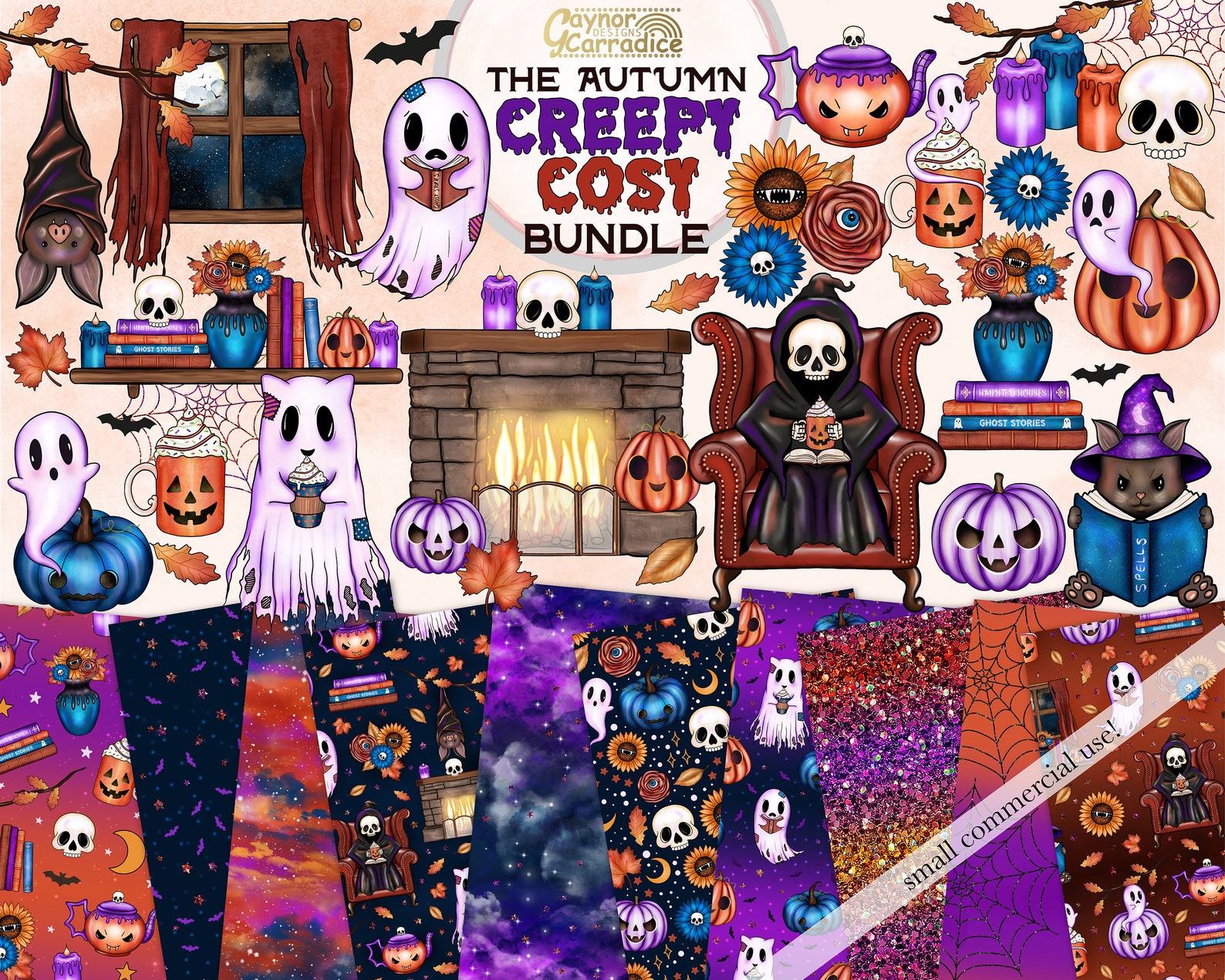 Creepy Cosy Autumn Clipart Bundle - Cute Halloween Digital Paper ...