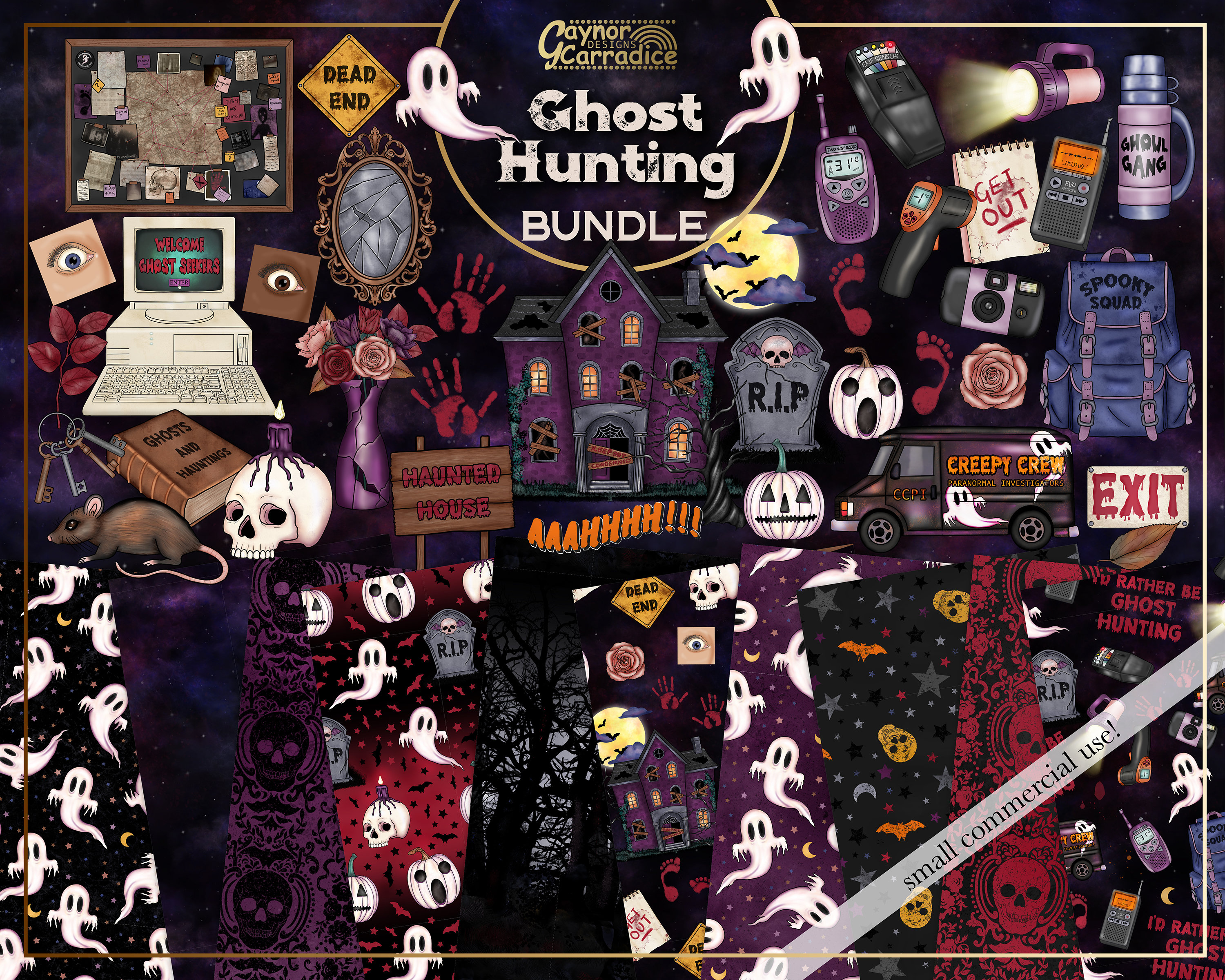 Ghost Hunting Clipart Bundle Cute Halloween Digital Paper / - Etsy UK