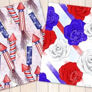 4th July Digital Paper Independence Day Seamless Patterns Fashion ...