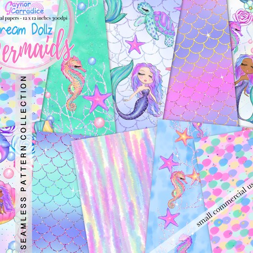 Cute Mermaid Digital Papers Under the Sea Seamless Patterns | Etsy