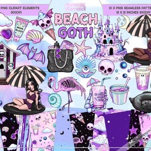 Pastel Goth Summer Clipart Bundle, Creepy Cute Beach Digital Paper ...