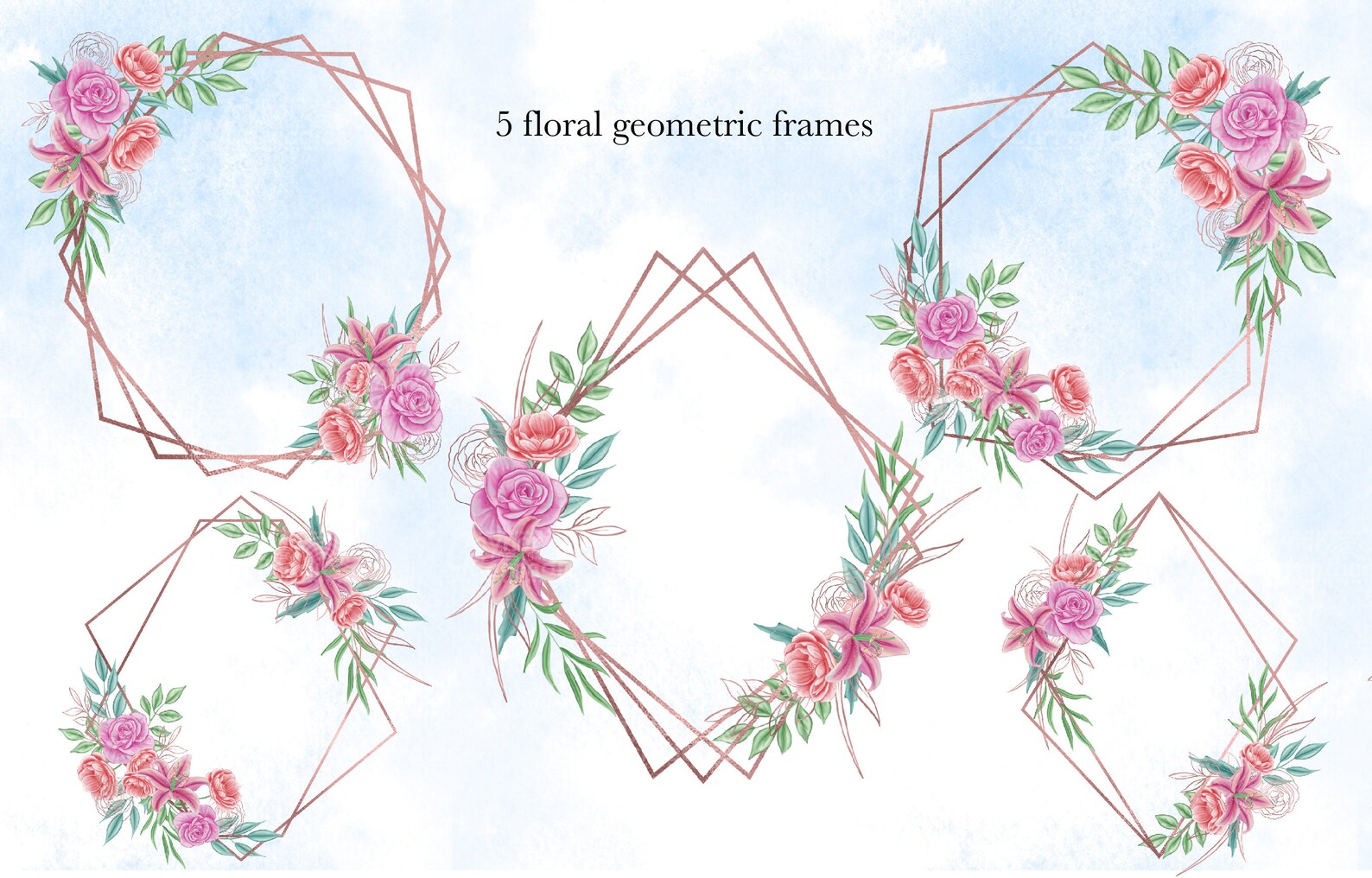 Floral Geometric Frame Clipart 26 Piece Watercolor Wedding - Etsy