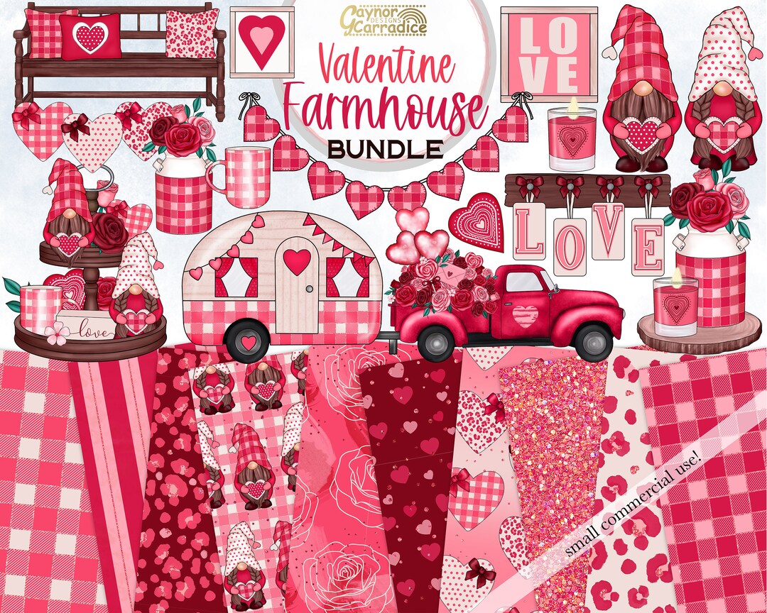 Valentines Farmhouse Clipart Bundle - Valentine Digital Paper / Love ...