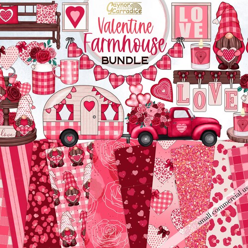 Valentines Farmhouse Clipart Bundle Valentine Digital Paper - Etsy