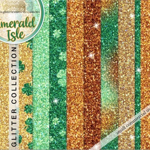 St Patricks Day Glitter Digital Papers - Green and Orange Ombre Glitter ...
