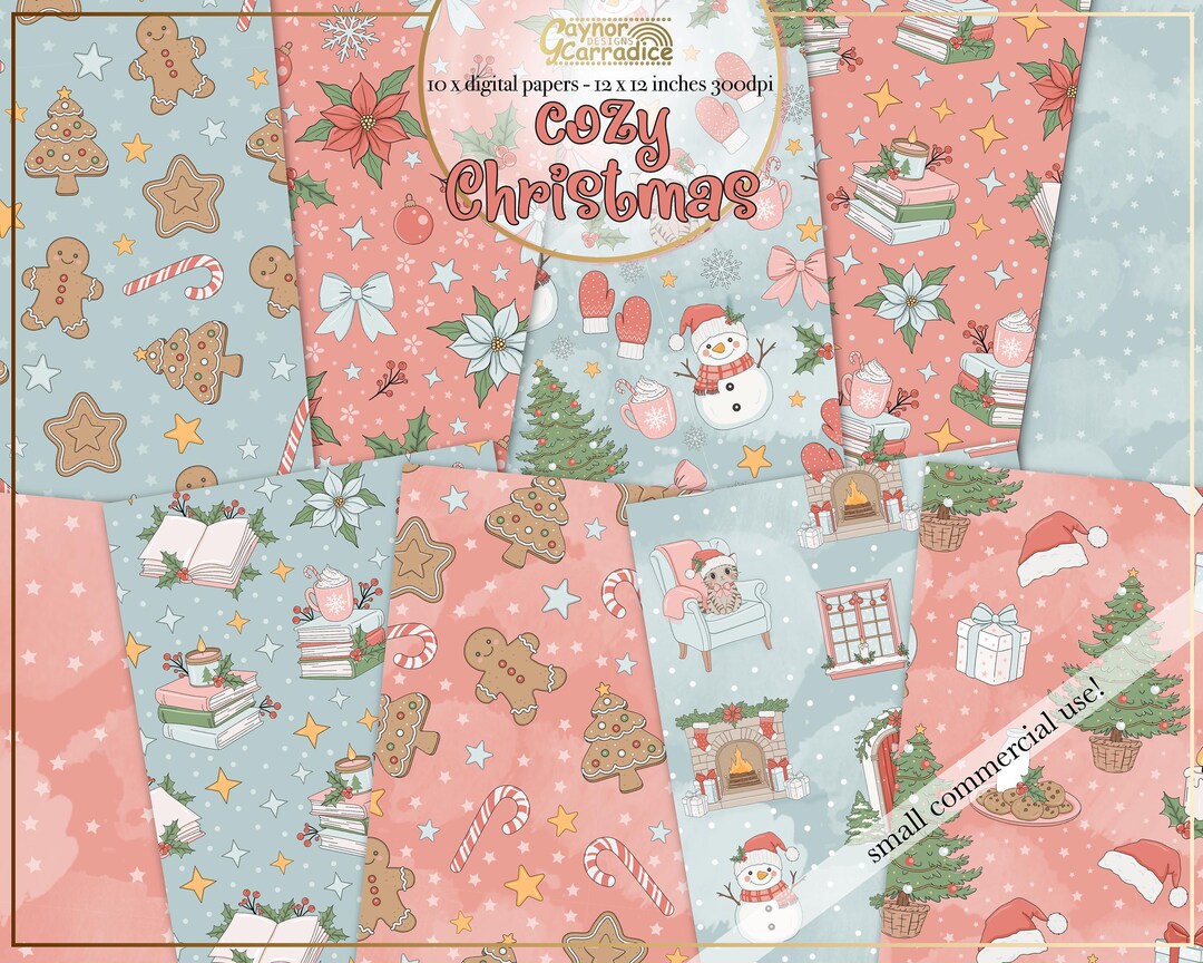 Cozy Christmas Digital Papers, 10 Cute Christmas Seamless Patterns ...