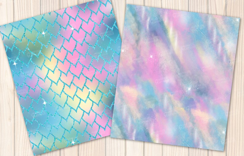 Watercolor Mermaid Digital Papers - 12 Summer Seamless Patterns, Beach ...
