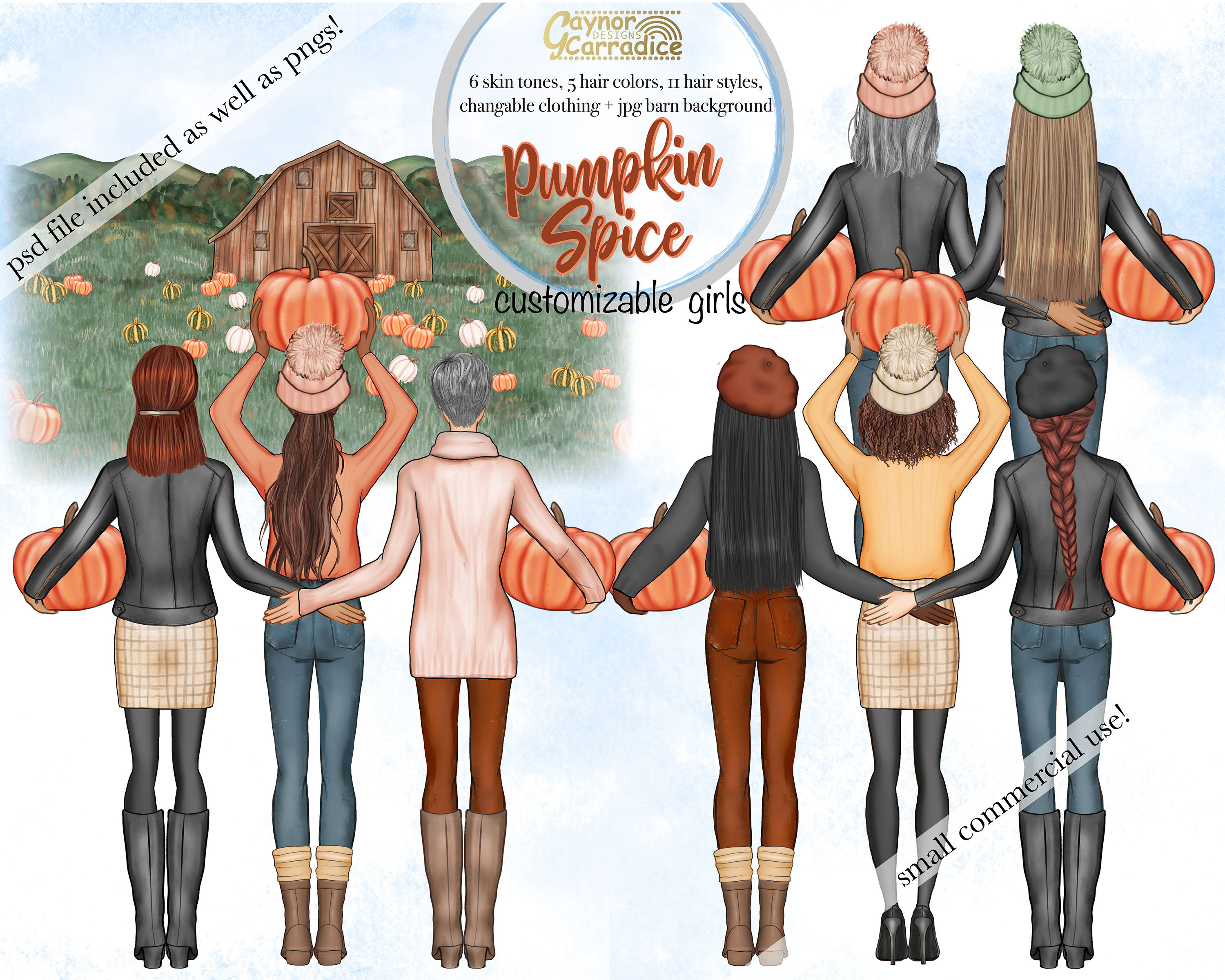 Autumn Besties Customizable Girls - Best Friends Clipart - Fall BFF ...