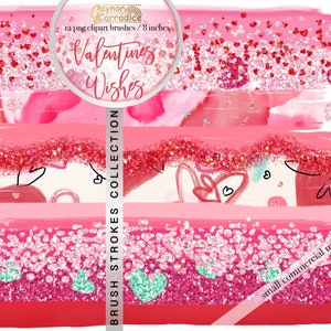 Valentines Day Brush Strokes Clipart - Pink, Red Hearts Paint Brushes ...
