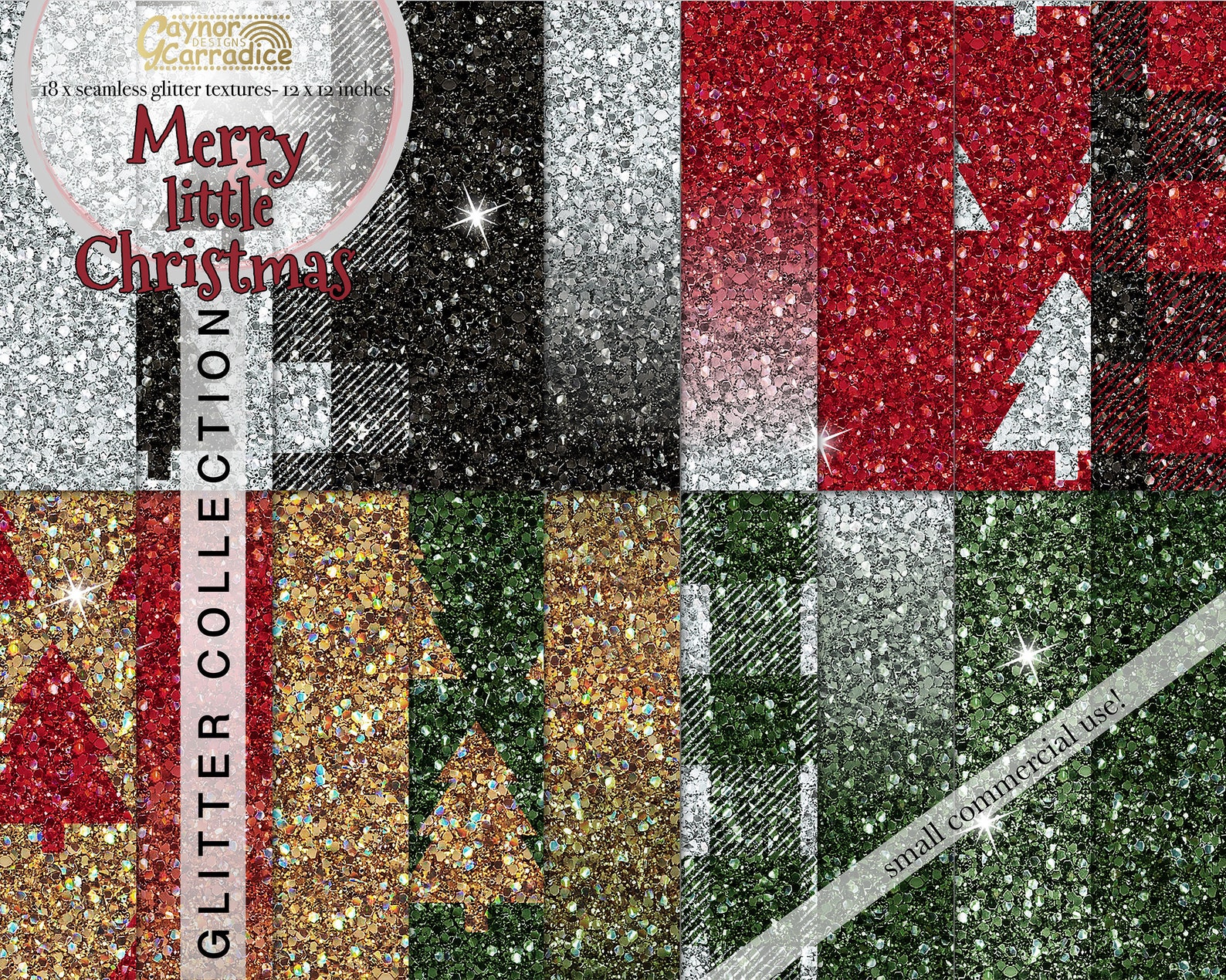 Traditional Christmas Glitter Digital Papers - Plaid Glitter Seamless ...