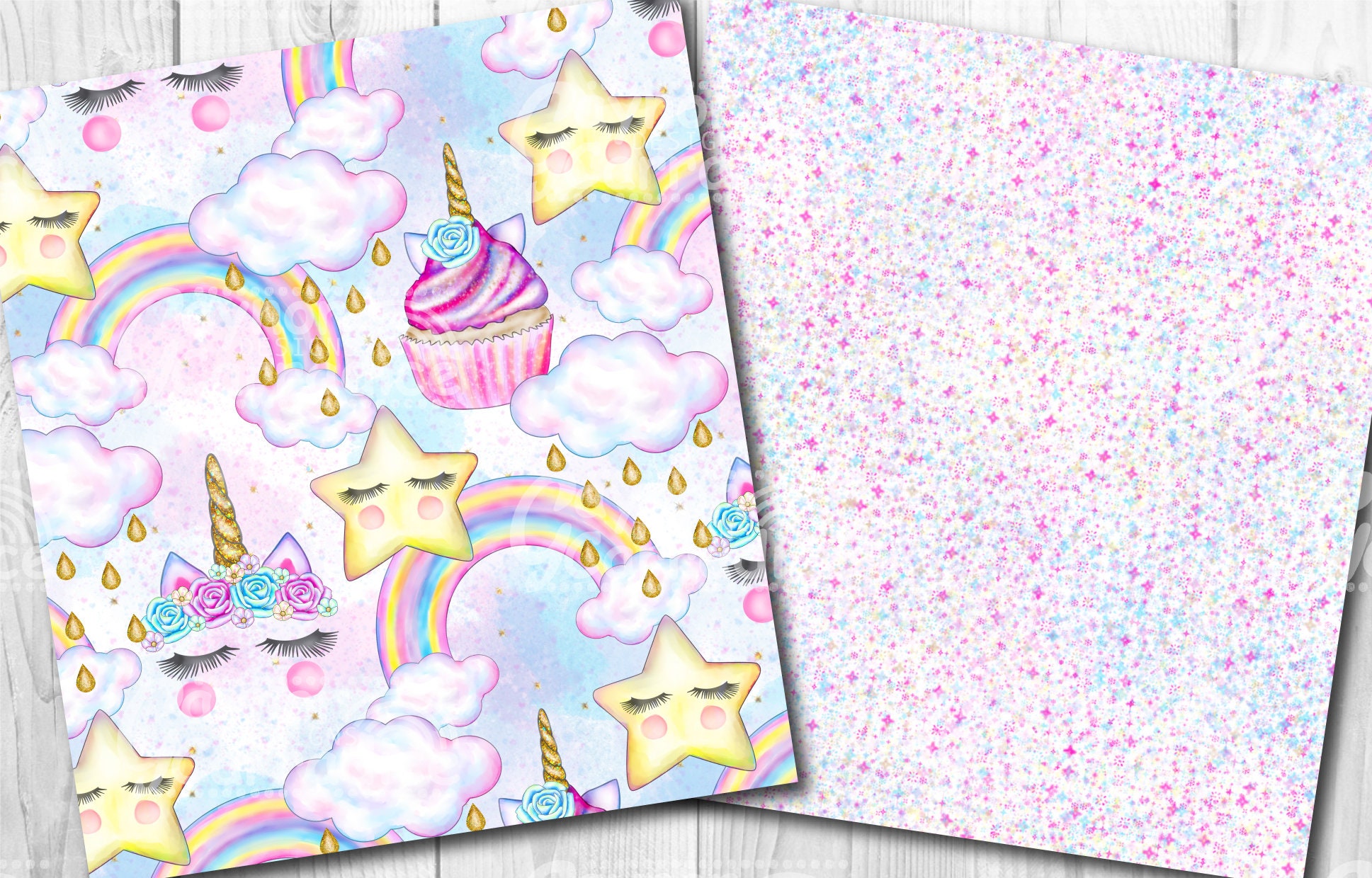 Unicorn Party Digital Papers Set Birthday Seamless Pattern | Etsy
