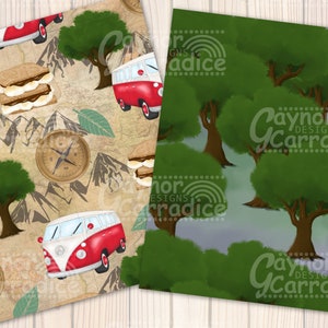 Travel Digital Papers Camping Seamless Patterns Woodland Paper Pack ...