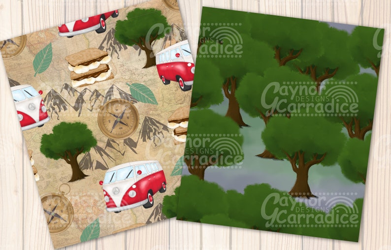 Travel Digital Papers Camping Seamless Patterns Woodland Paper - Etsy