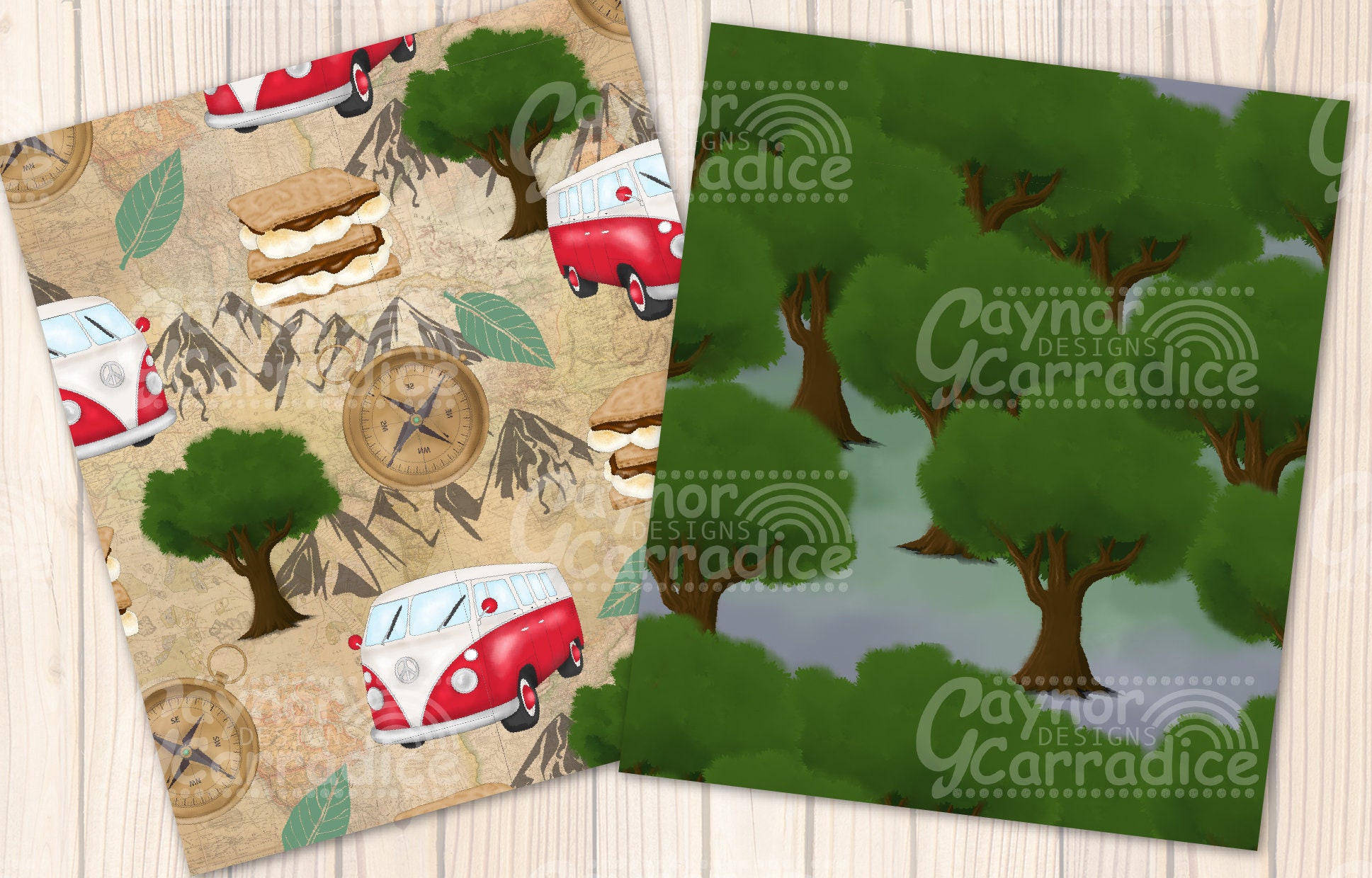 Travel digital papers Camping seamless patterns Woodland paper | Etsy