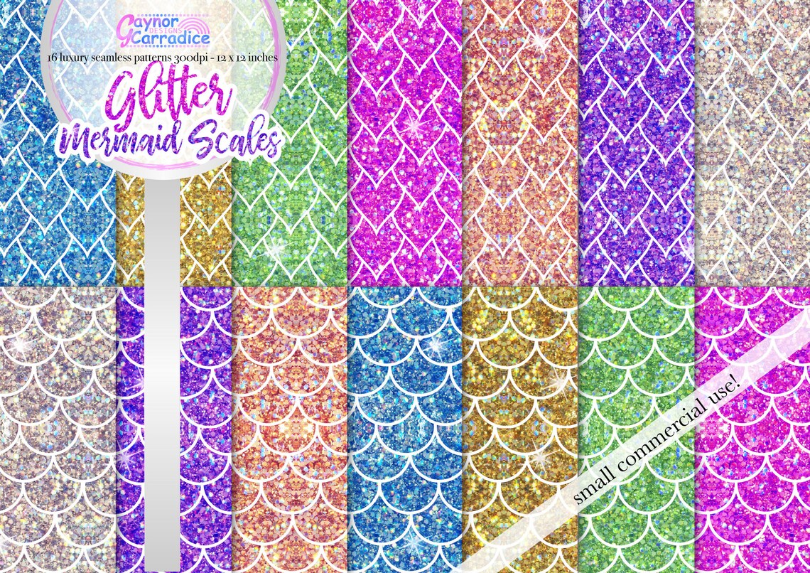 Glitter Mermaid Digital Paper Mermaid Scales Seamless Patterns Gold ...