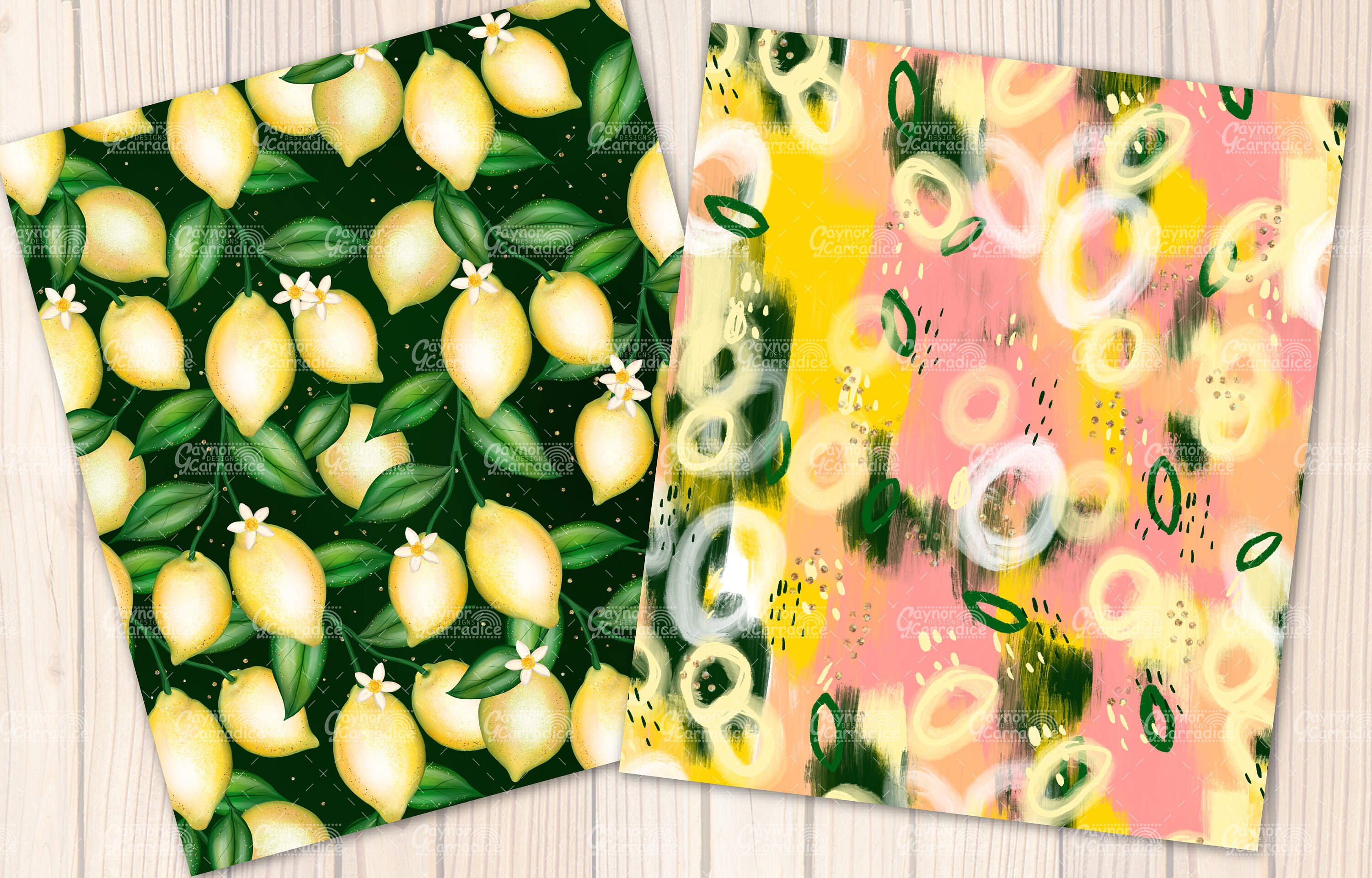 Watercolor Lemon Digital Papers - 12 Summer Seamless Patterns, Yellow ...