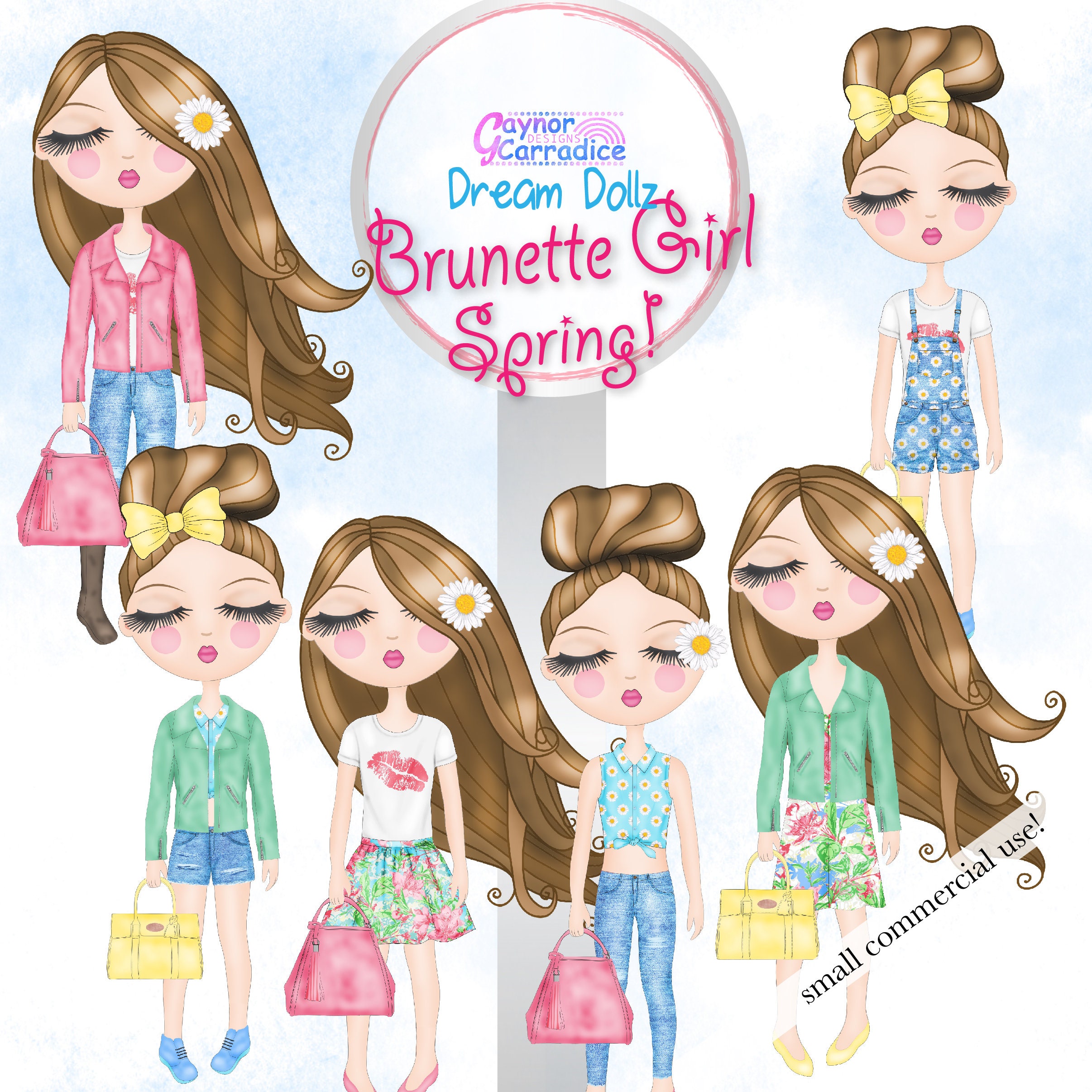 Spring Fashion Clipart Brunette Clip Art Cute Girl Dolls - Etsy
