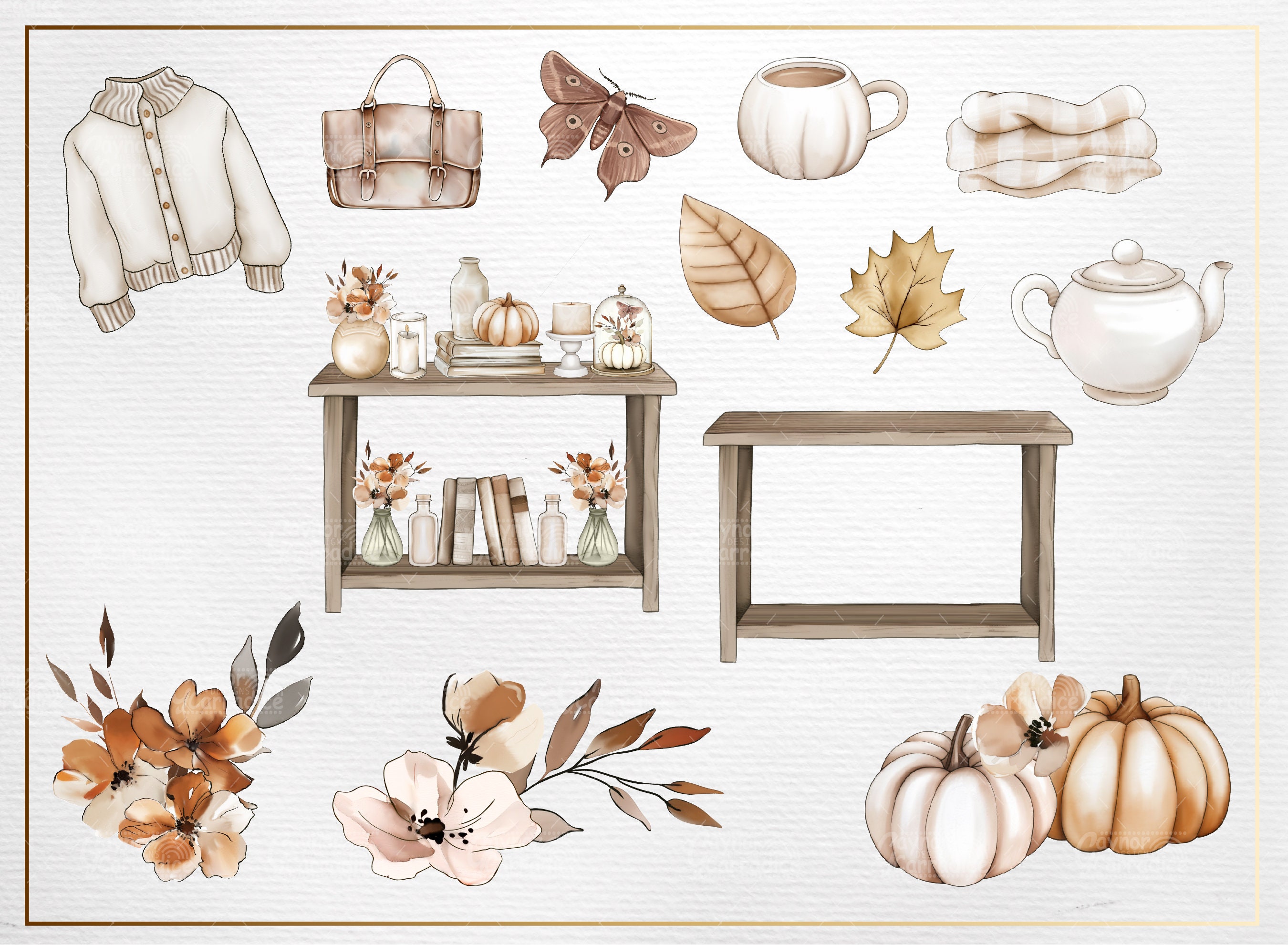 Boho Autumn Clipart Bundle - Pastel Fall Digital Paper / Fall Clipart ...