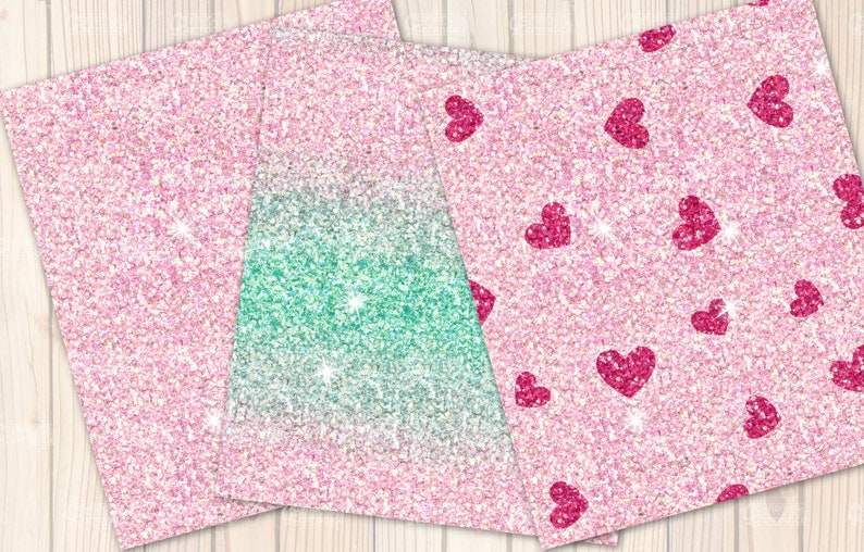 Valentines Day Glitter Digital Papers Pink Red Mint - Etsy