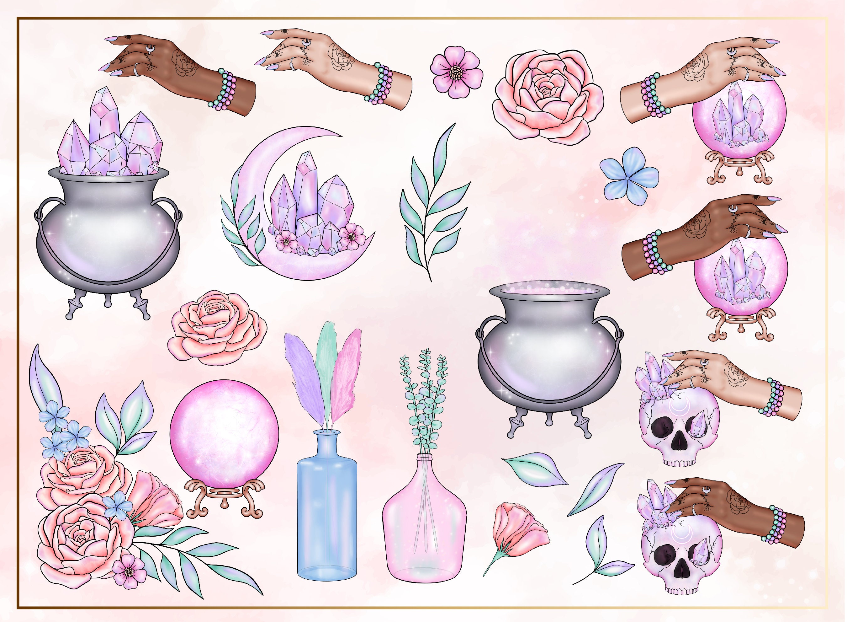 Pastel Witch Clipart 68 Piece Pastel Goth Clipart Witchy - Etsy UK