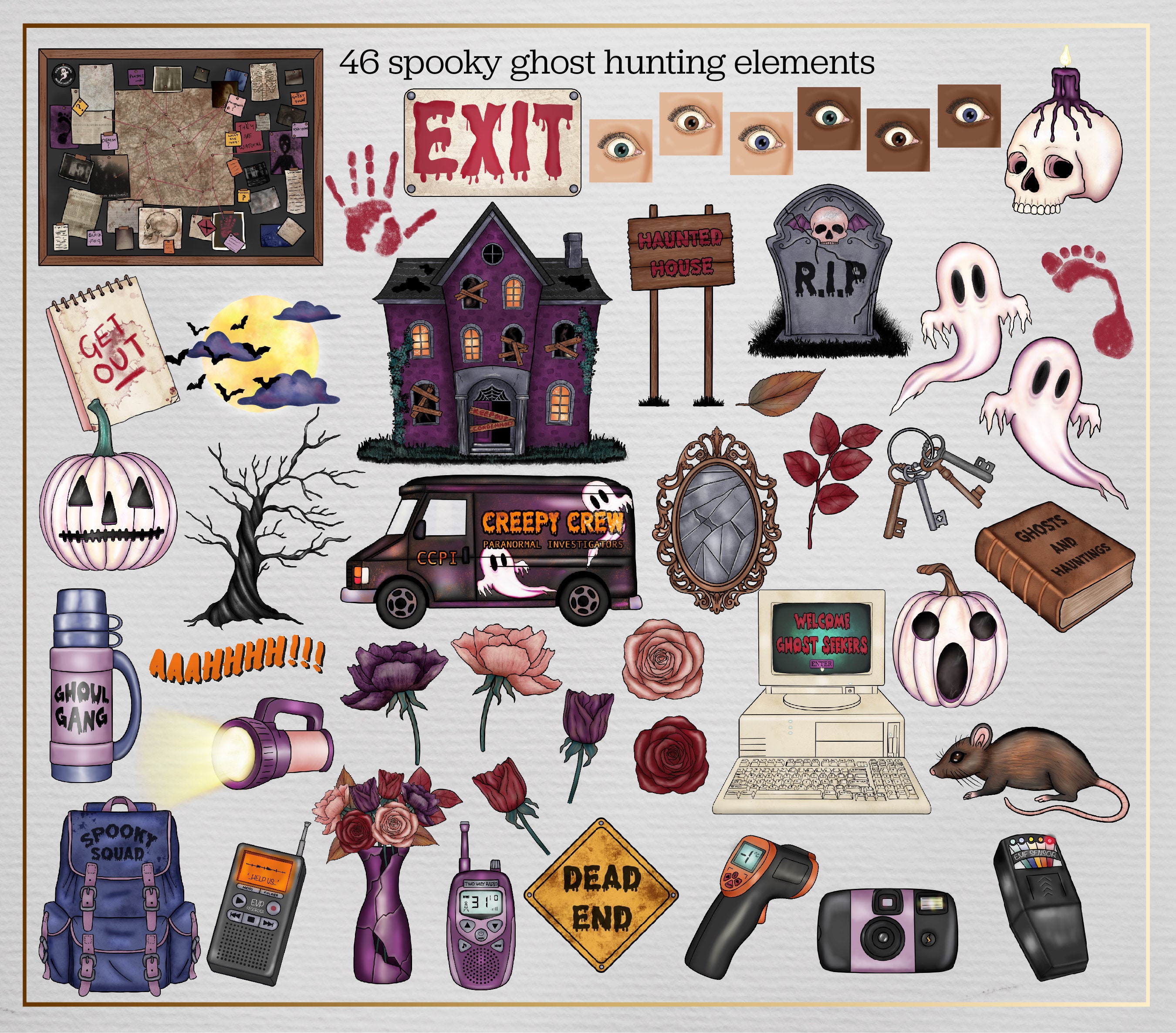 Ghost Hunting Clipart Bundle Cute Halloween Digital Paper / - Etsy UK