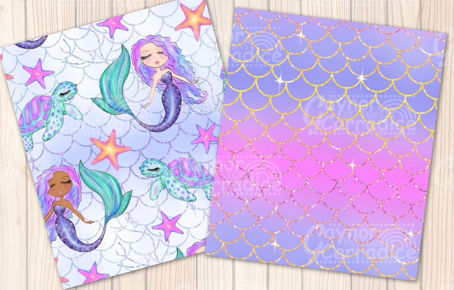 Cute Mermaid Digital Papers Under the Sea Seamless Patterns Party ...