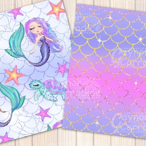 Cute Mermaid Digital Papers Under the Sea Seamless Patterns Party ...