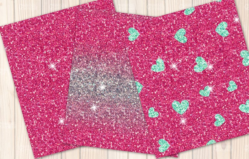 Valentines Day Glitter Digital Papers Pink Red Mint - Etsy