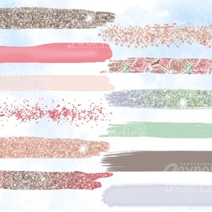 Valentine Brush Strokes Clipart - Rose Gold Glitter Paint Strokes ...