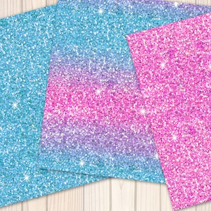 Mermaid Glitter Digital Papers - Pink, Aqua, Blue, Teal Ombre Glitter ...