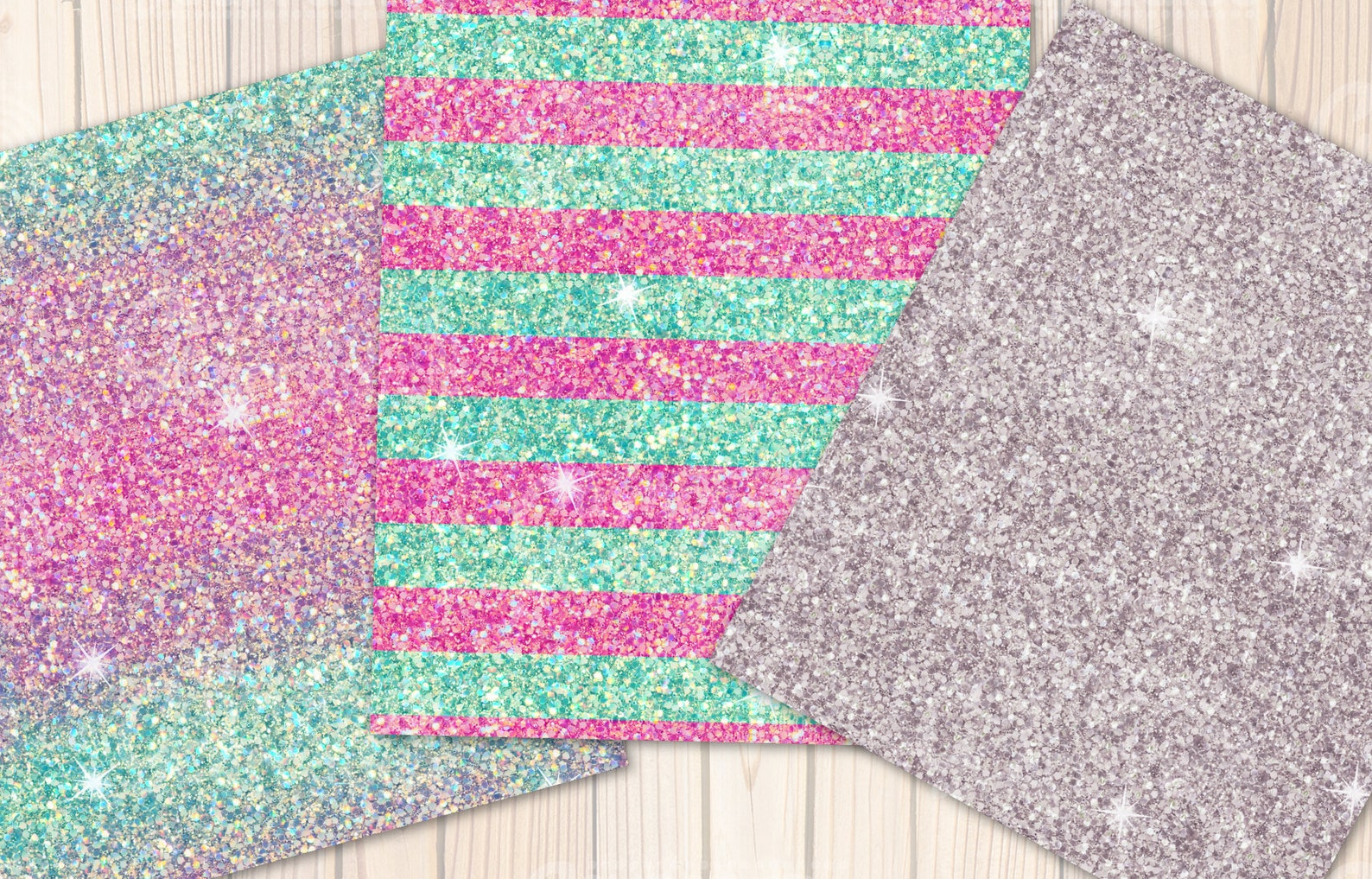 Glitter Digital Paper in Pink Mint Silver Ombre and Stripe | Etsy