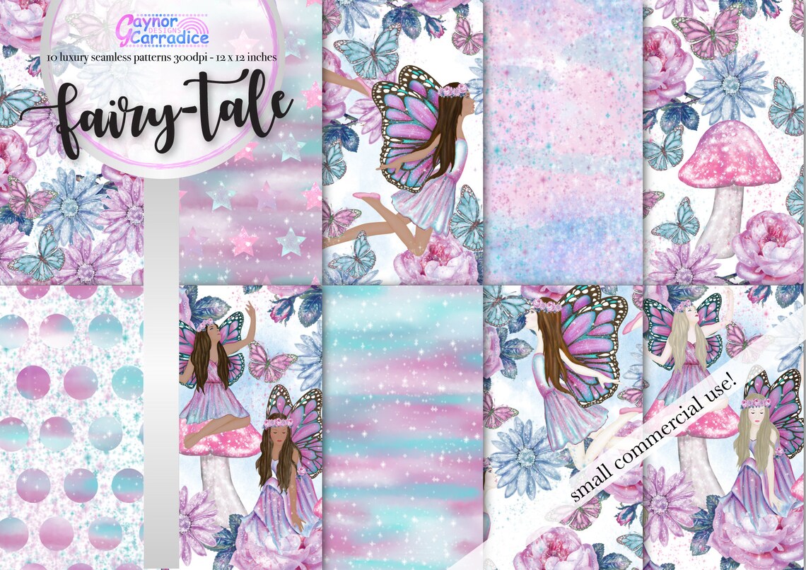 Fairy Digital Paper Watercolor Fairies Seamless Pattern Spring Faeries ...